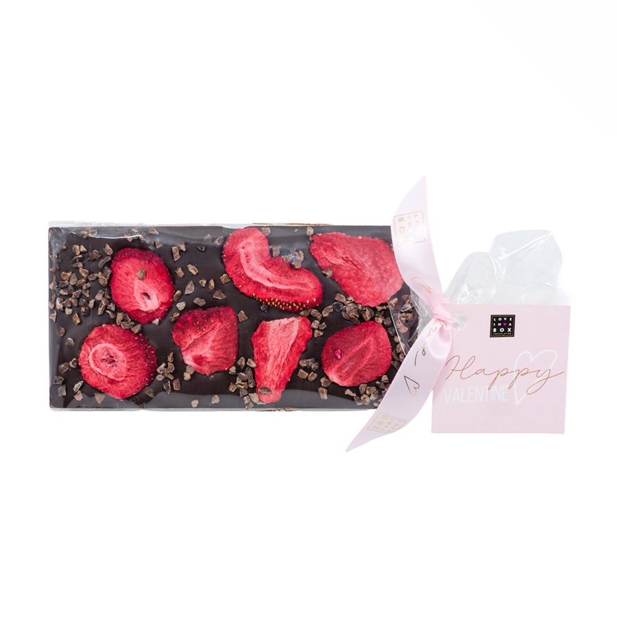 Valentijn Chocolade Luxe Chocolade Reep Aardbei & Cacao Nibs Puur ...